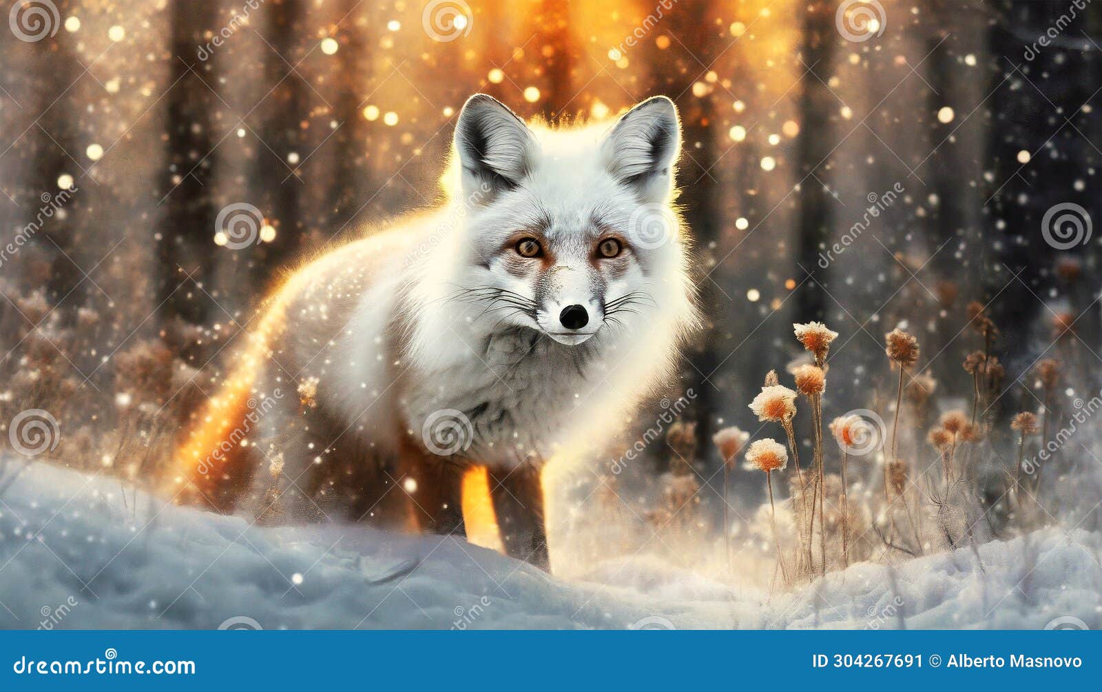 White Arctic Fox in the Snow Looking at the Camera - Generative Ai ...