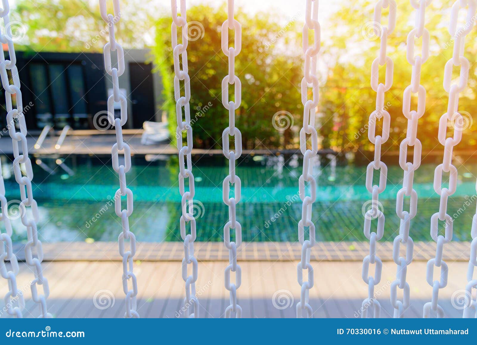 Close-up the White Chain Curtain and Blur Swimming Pool Stock Photo ...