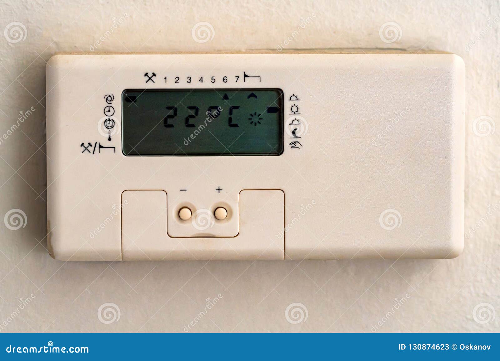 White Climate Control Panel on Wall in Flat Stock Image - Image of ...