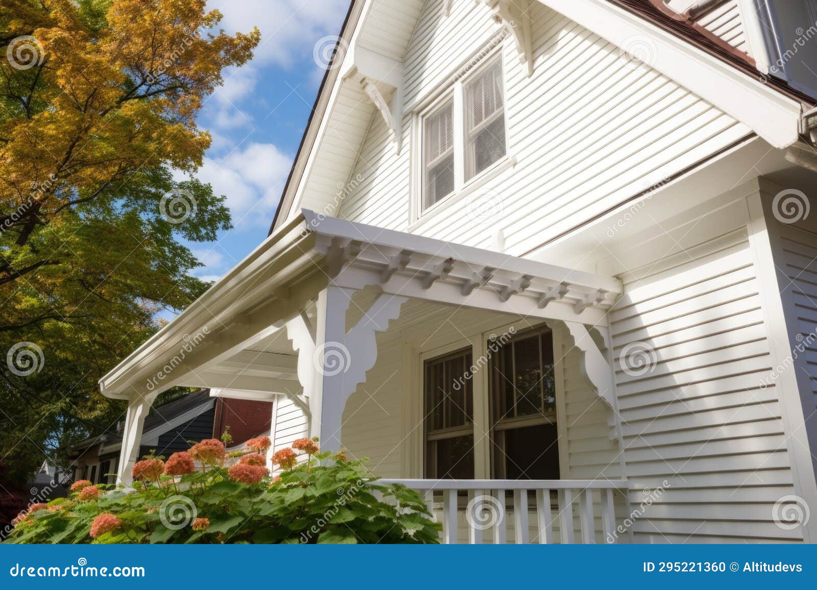Close-up of a White Dutch Colonials Flared Eave Stock Photo - Image of ...