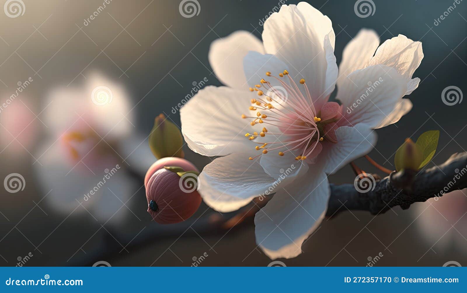 A Close Up of a White Flower on a Tree Branch Stock Illustration ...