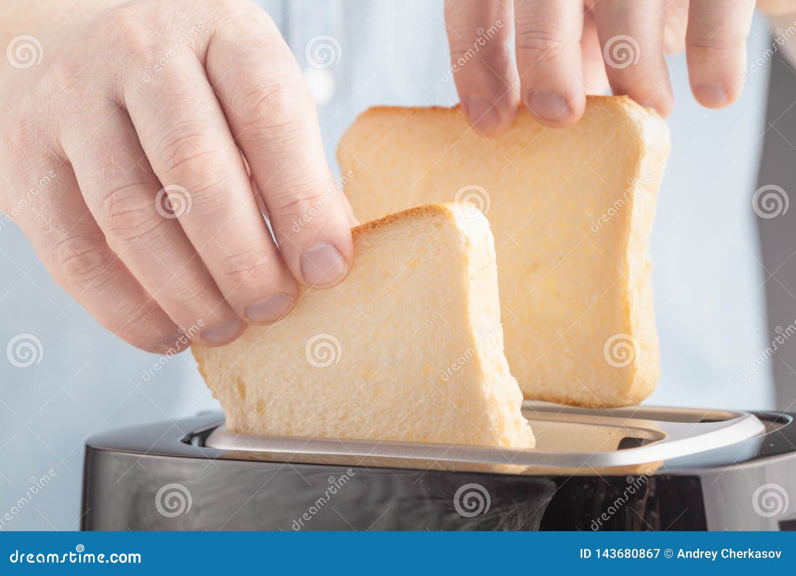 Close Up of an White Man Making Toasts at the Kitchen Stock Image ...