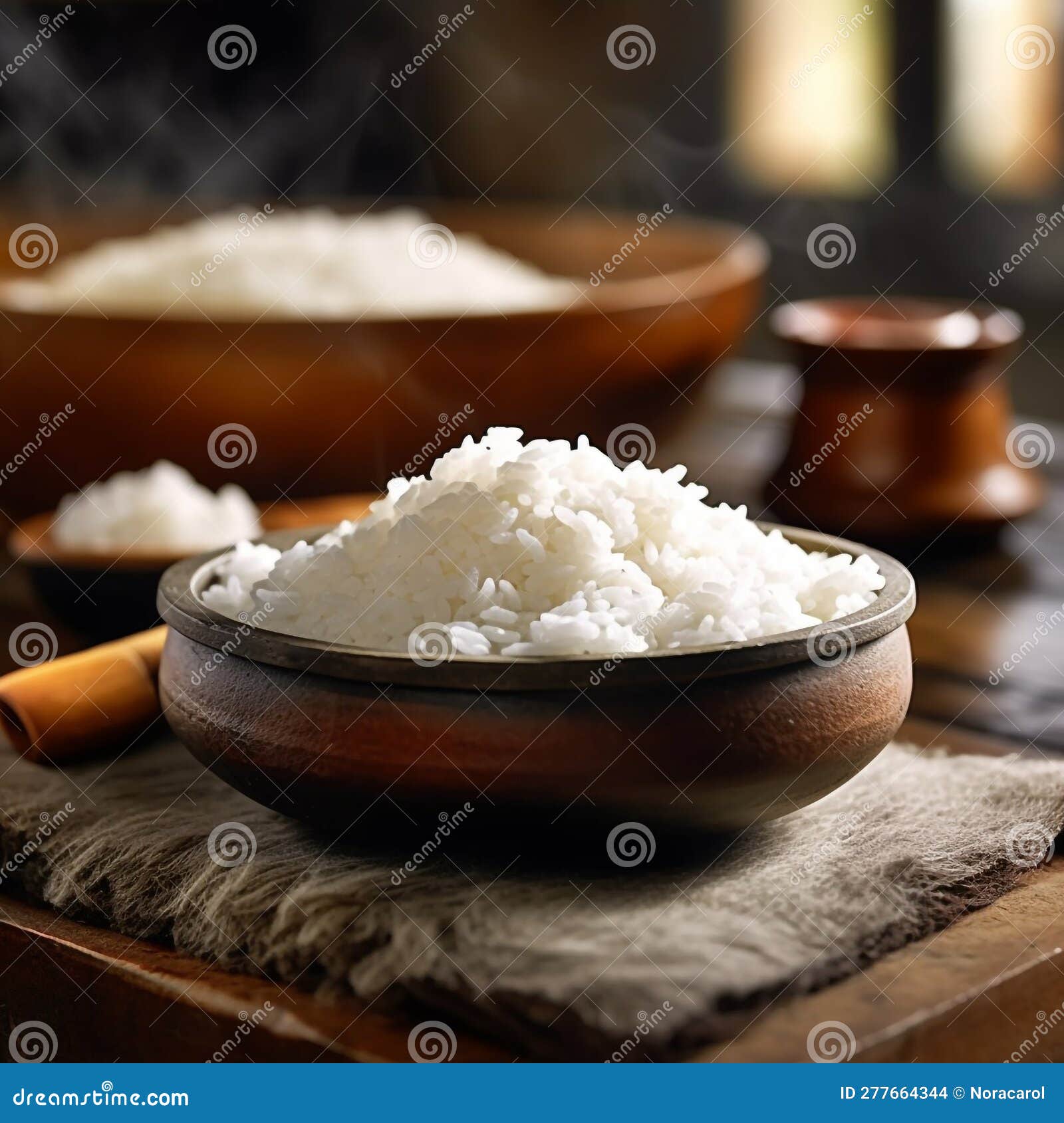Close Up of White Rice on a Wooden Bowl Generative AI Stock ...