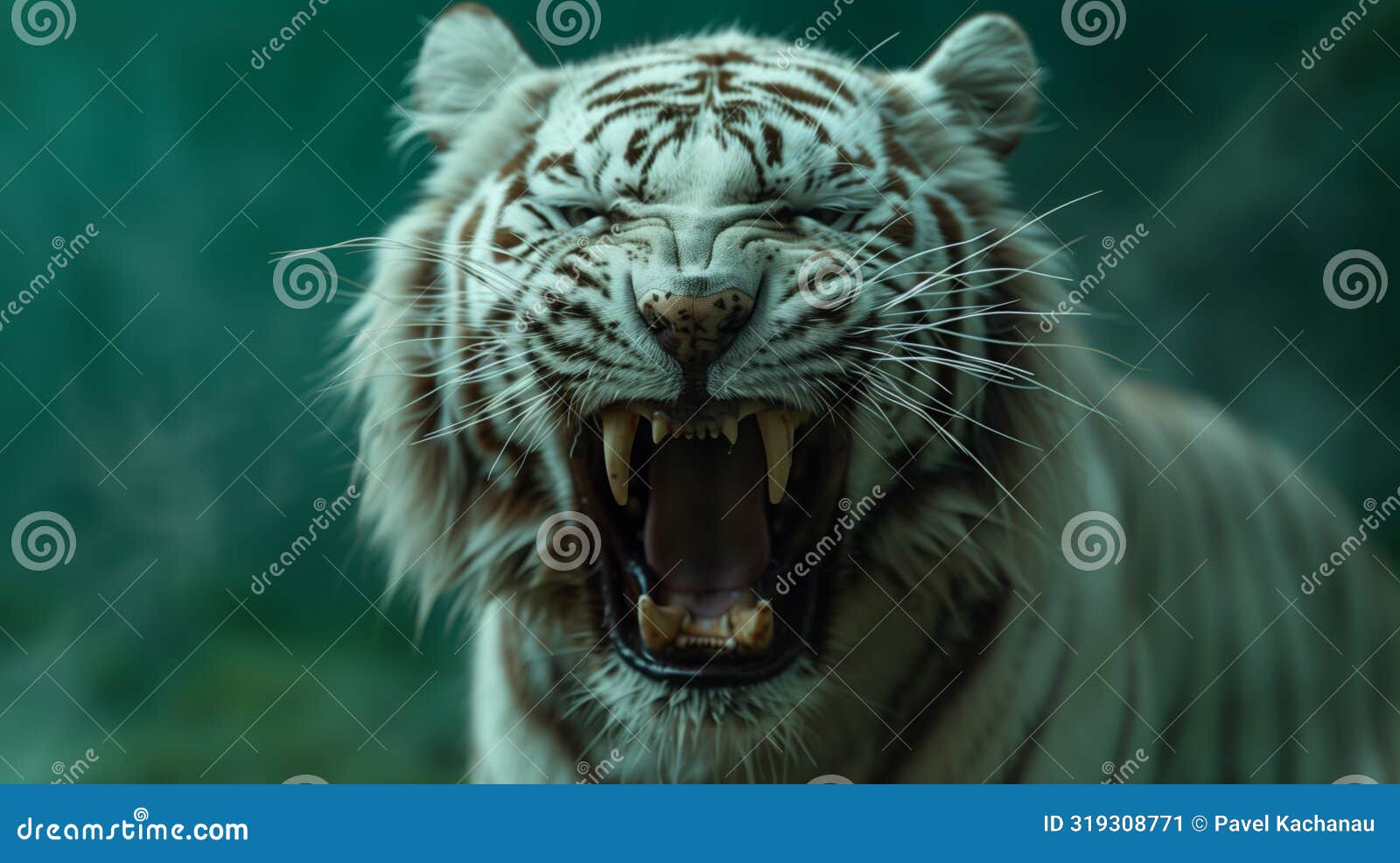 Close-up of a White Tiger Baring Its Teeth and Growling Aggressively ...