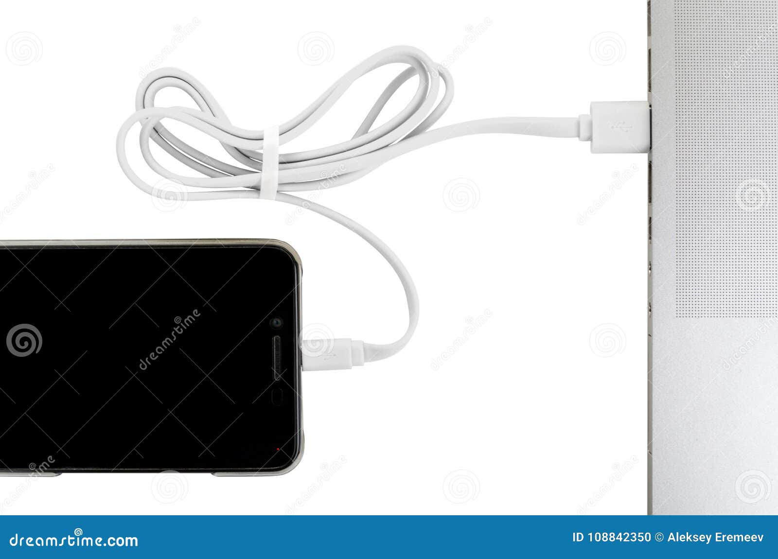 Close-up White Usb Cable Connect Phone and Laptop Computer New ...