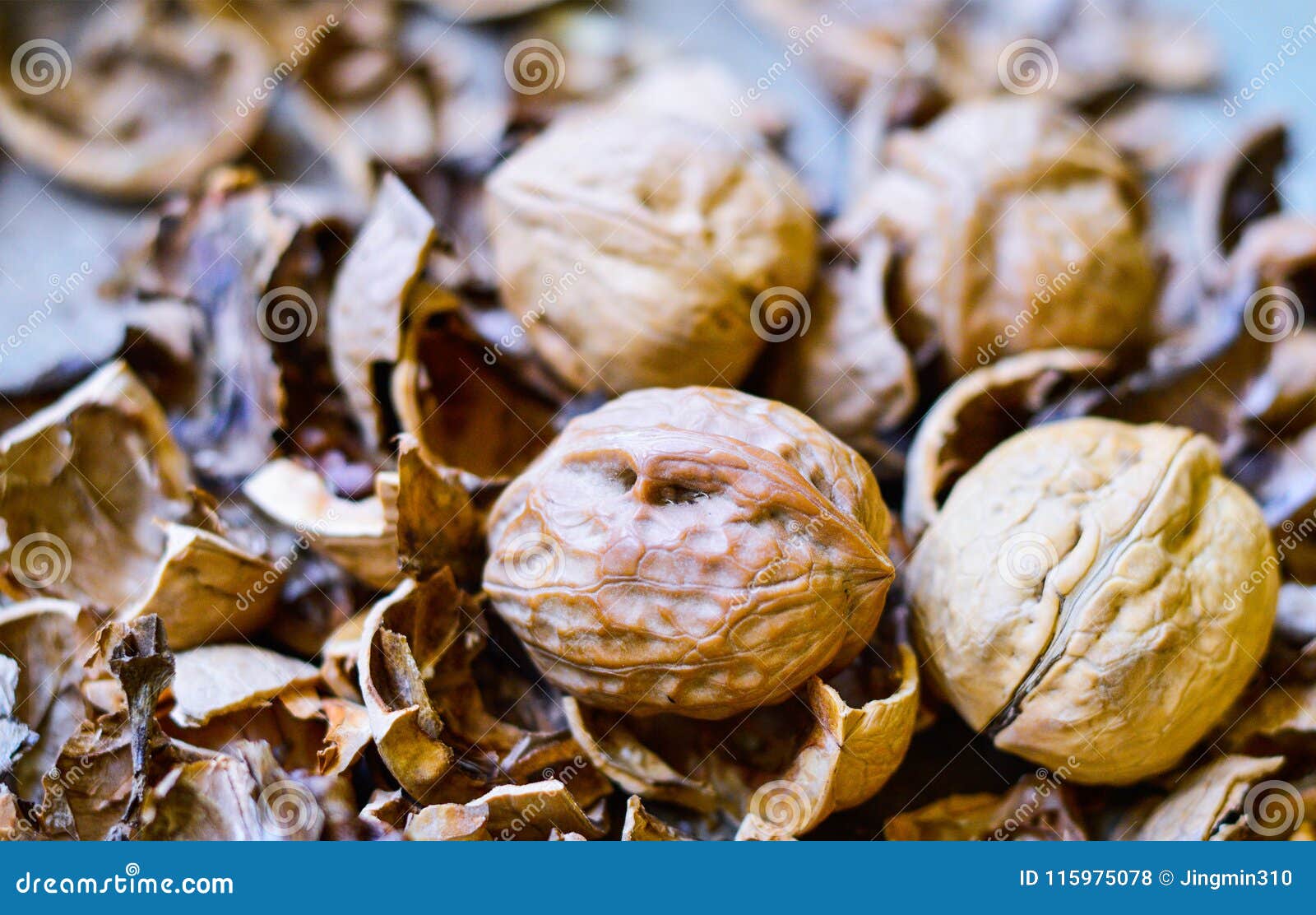 Close Up of Whole Walnuts and Broken Shells Stock Photo - Image of food ...