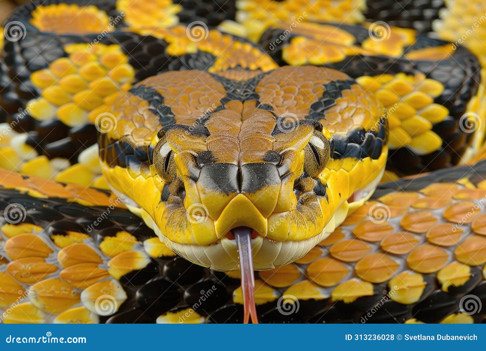 Close Up of Wild Snake Head Python with Scales in Nature on Yellow ...
