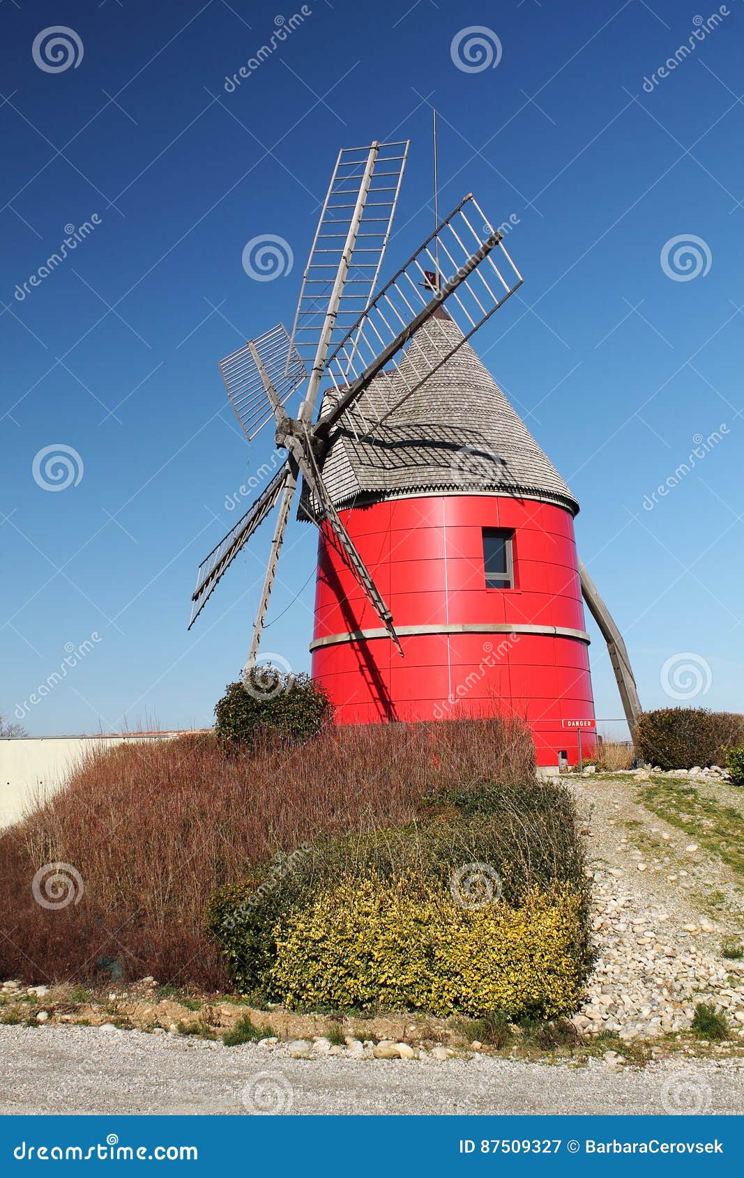 Close Up of Wind Red Mill Producing Energy Stock Image - Image of blue ...