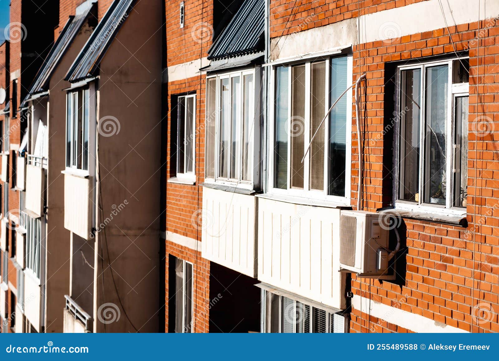 Close-up Window of a High-rise Building with Satellite Dishes Stock ...