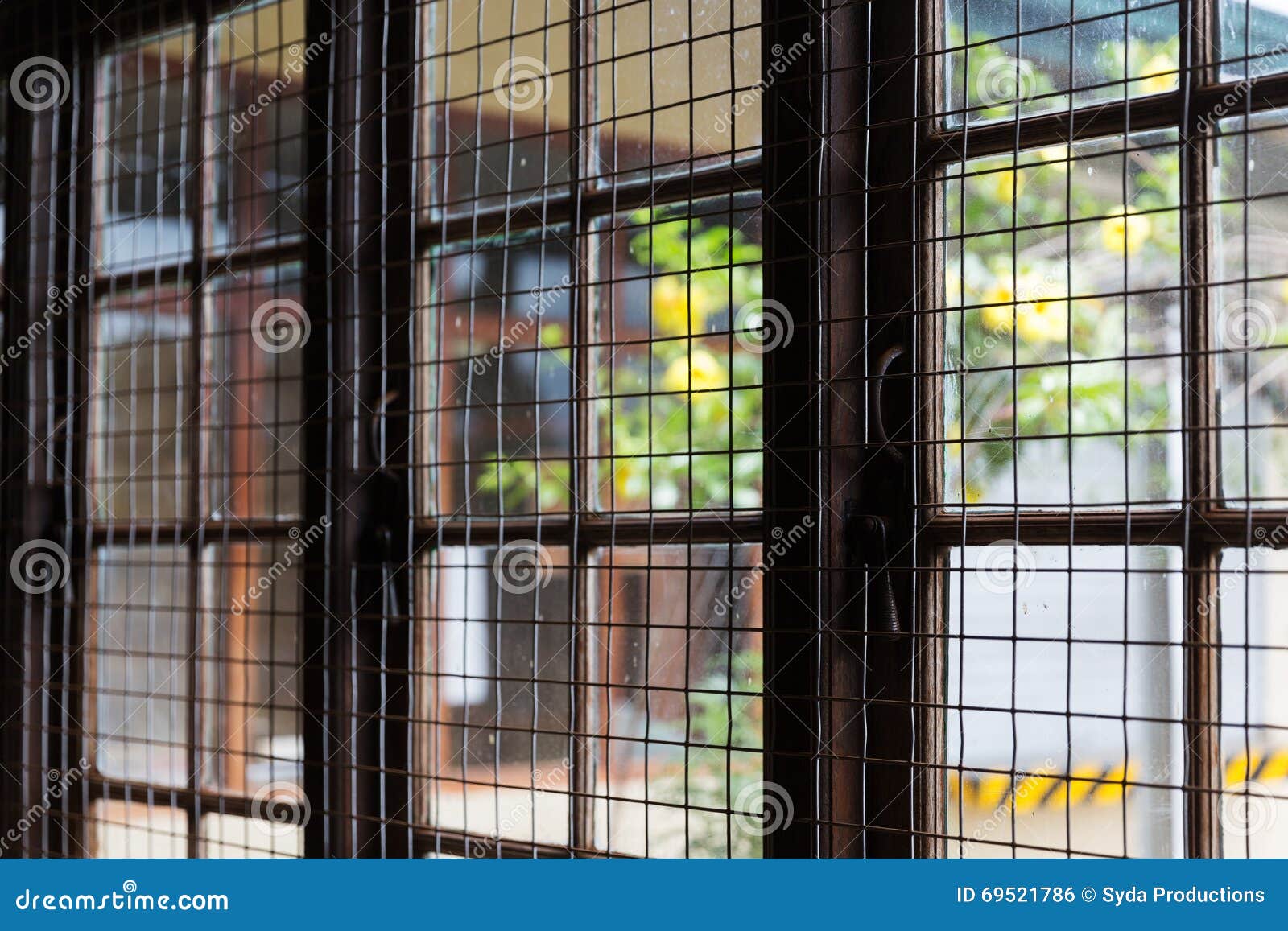 Close Up Of Window With Metal Grate Stock Photo - Image of indoors ...