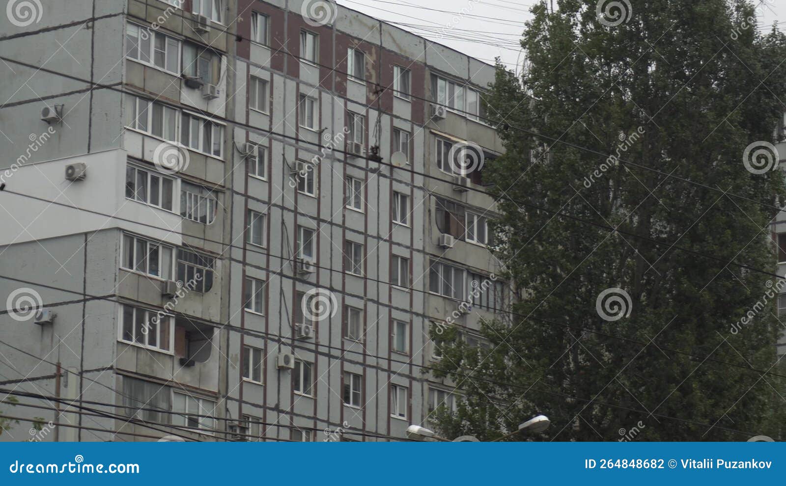 Close-up Windows of an Old Concrete Soviet Building. Panoramic View of ...