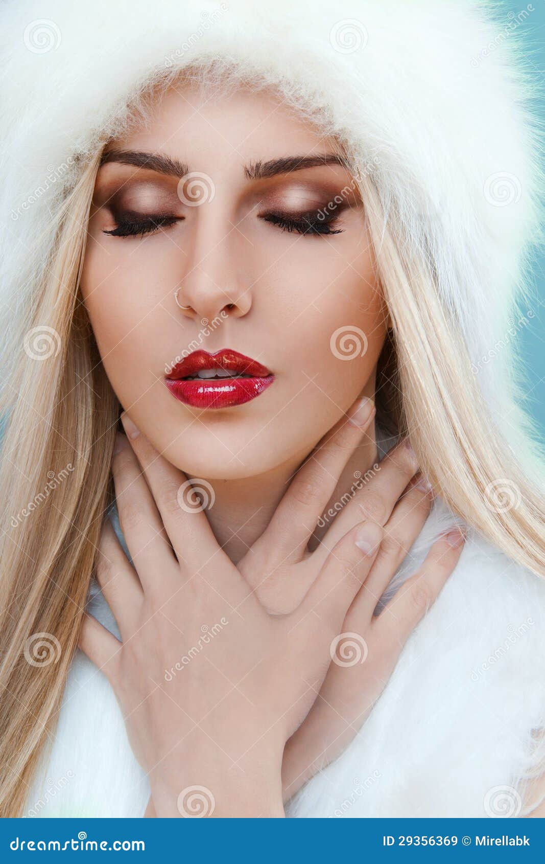 Close Up of Winter Lady with Strong Red Lipstick Stock Image - Image of ...