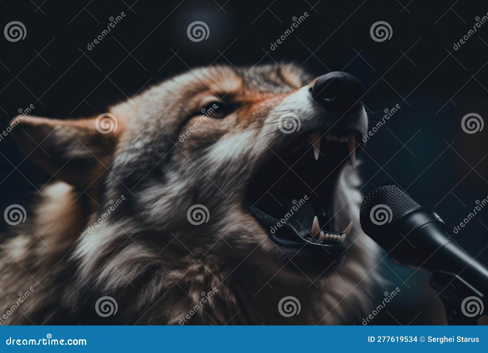 A Close Up of a Wolf with a Microphone. Generative AI Image. Stock ...