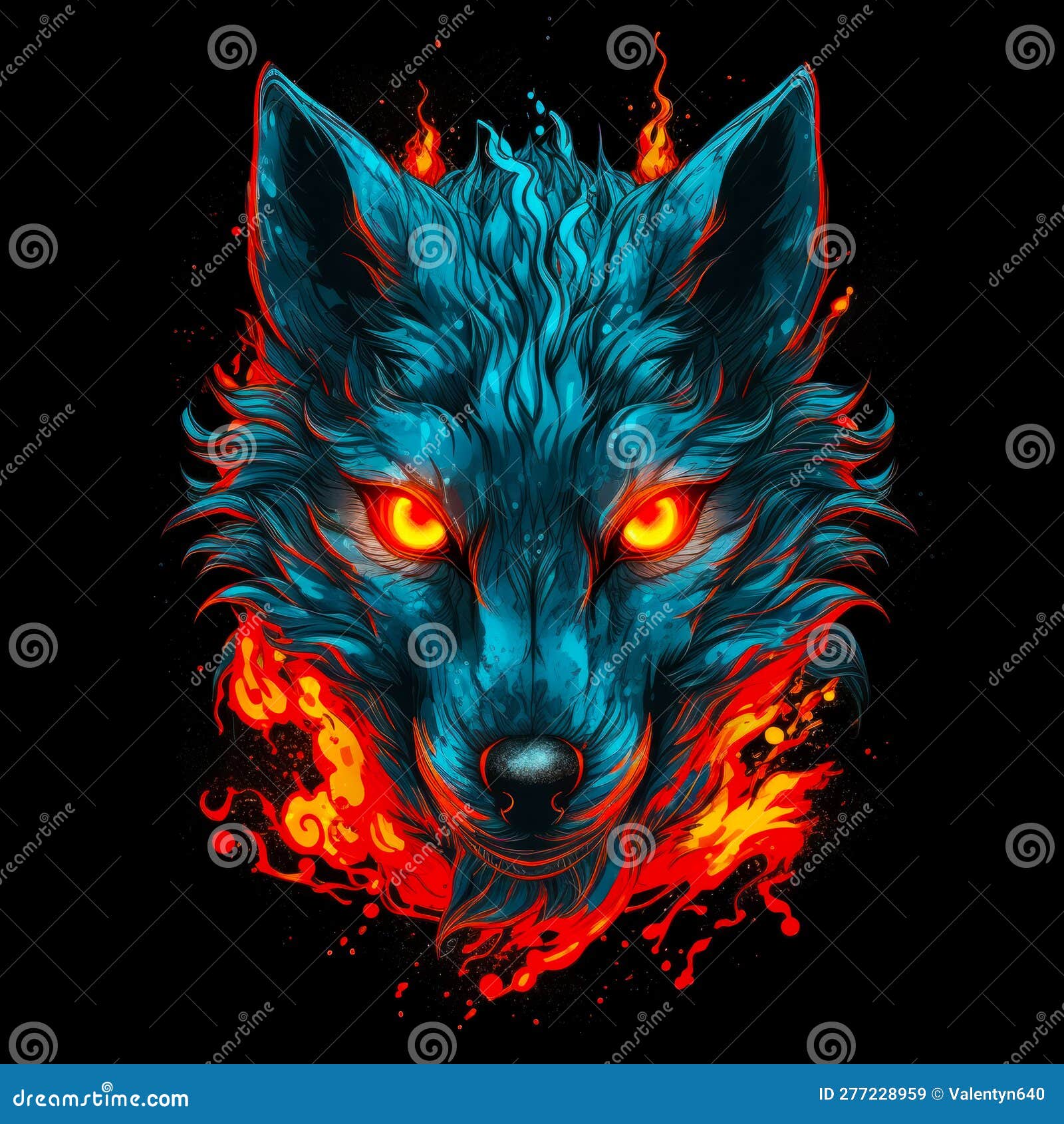 Close Up of Wolf S Face with Red and Blue Flames. Generative AI Stock ...