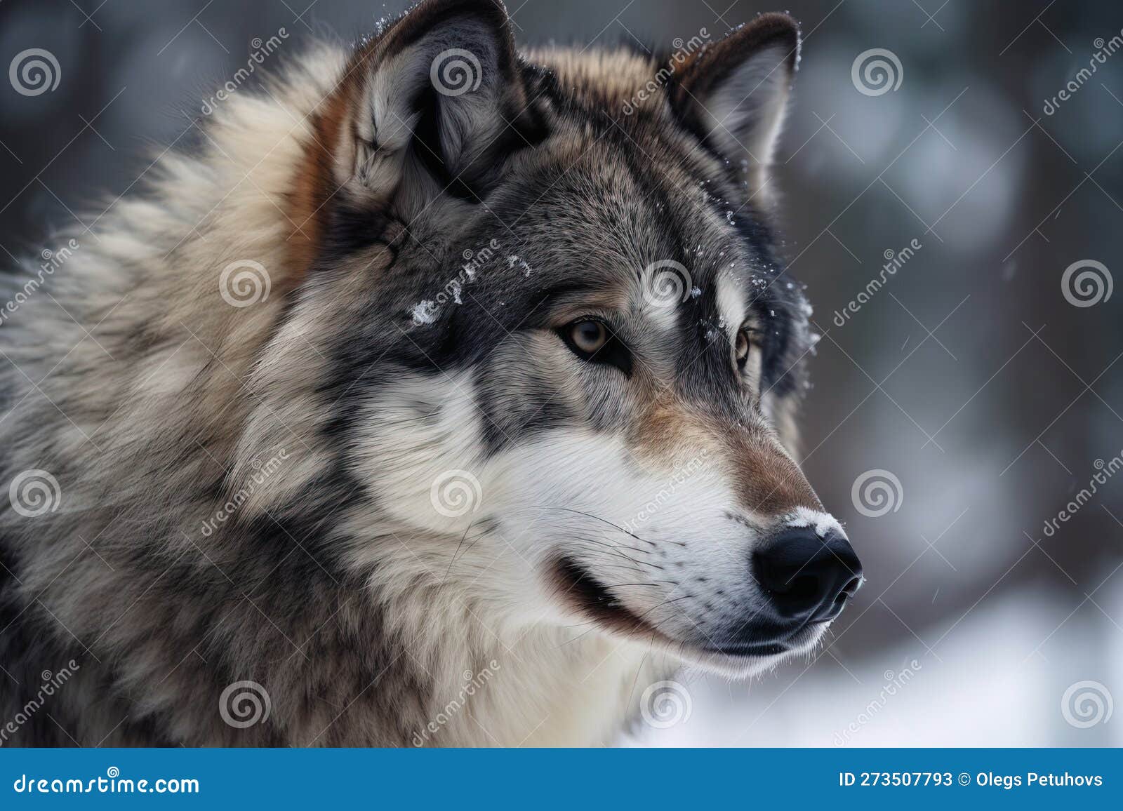 A Close Up of a Wolf with Snow on His Face and Eyes, Looking To the ...