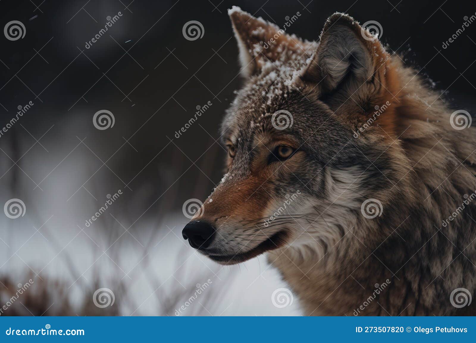 A Close Up of a Wolf with Snow on Its Face and Head, Looking at the ...