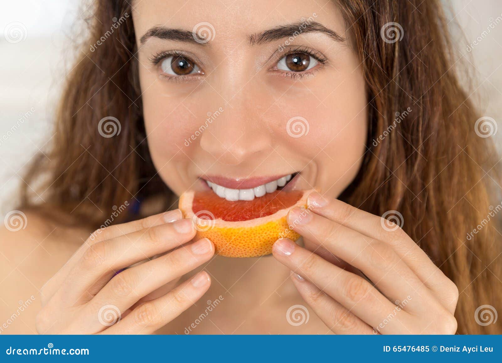 Close Up of Woman Biting a Fruit Stock Image - Image of girl, eating ...