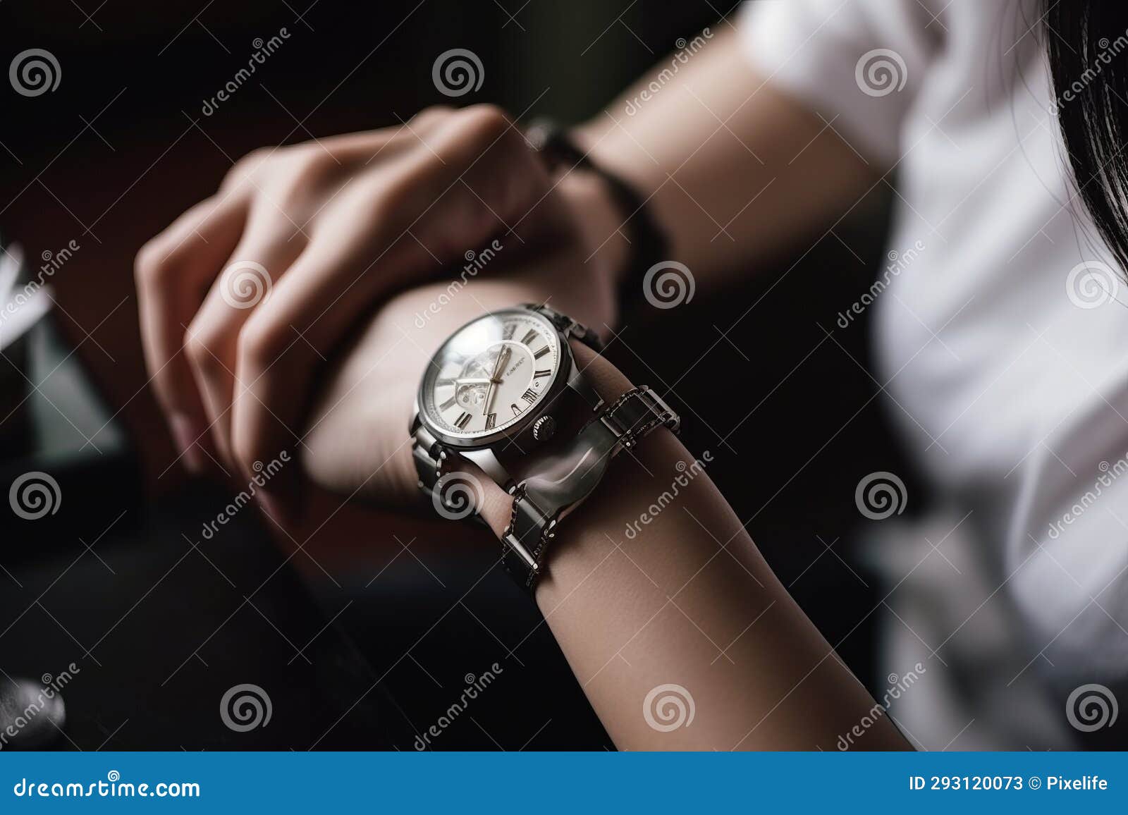 Close Up Woman Checking Time Her Watch AI Generated Stock Illustration ...