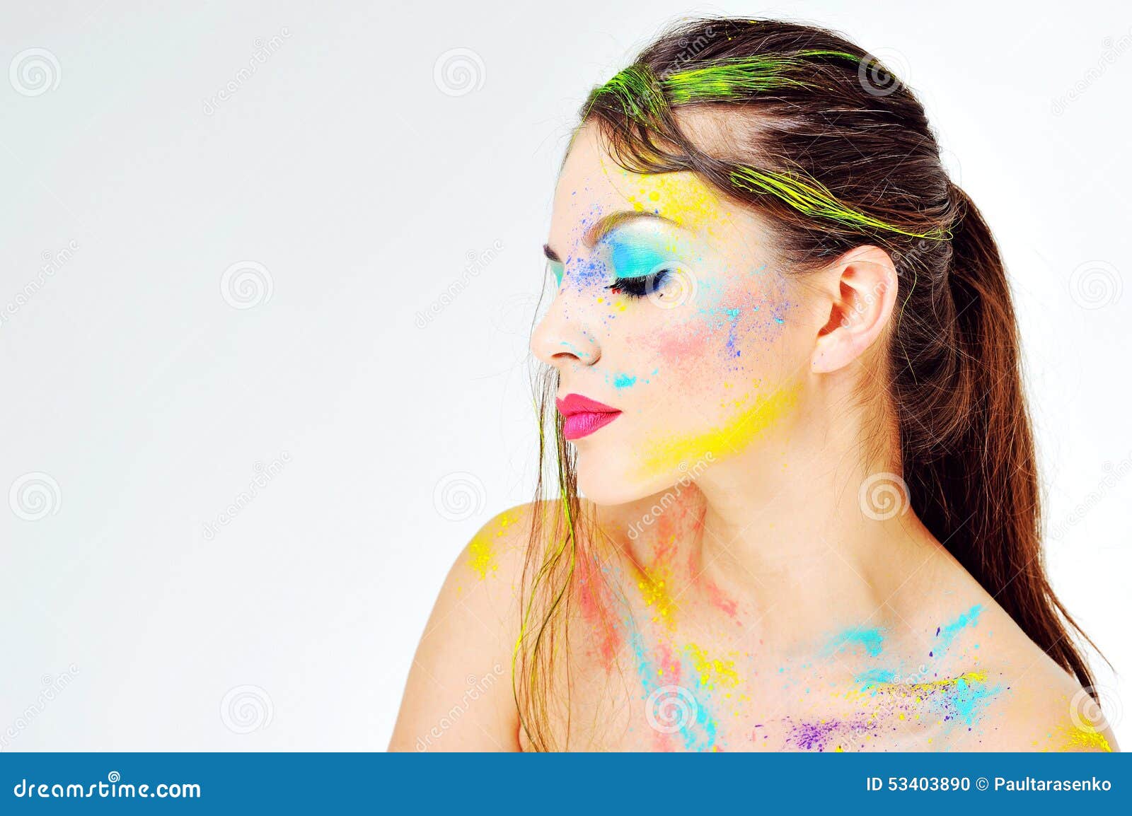 Close Up of Woman with Colored Paint on Face Stock Photo - Image of ...