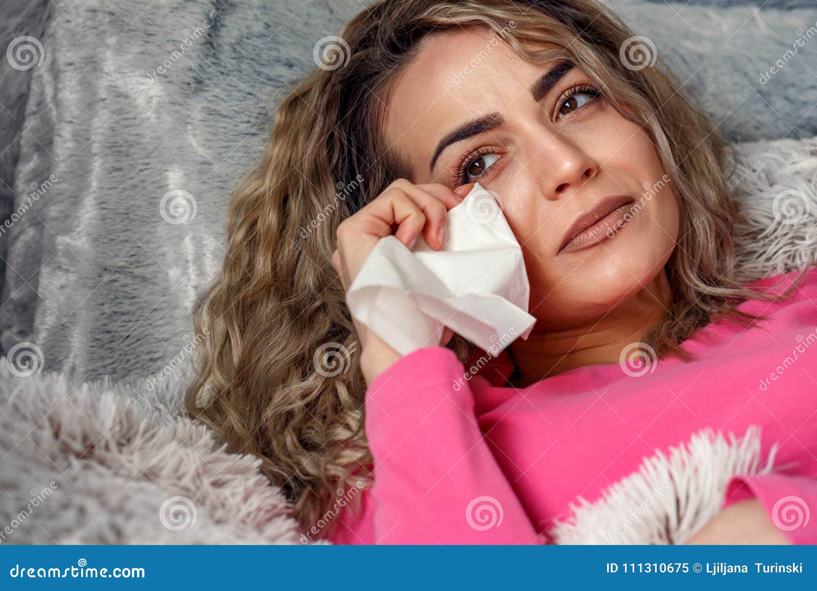Close Up of Woman Crying Alone at Home Stock Image - Image of ...