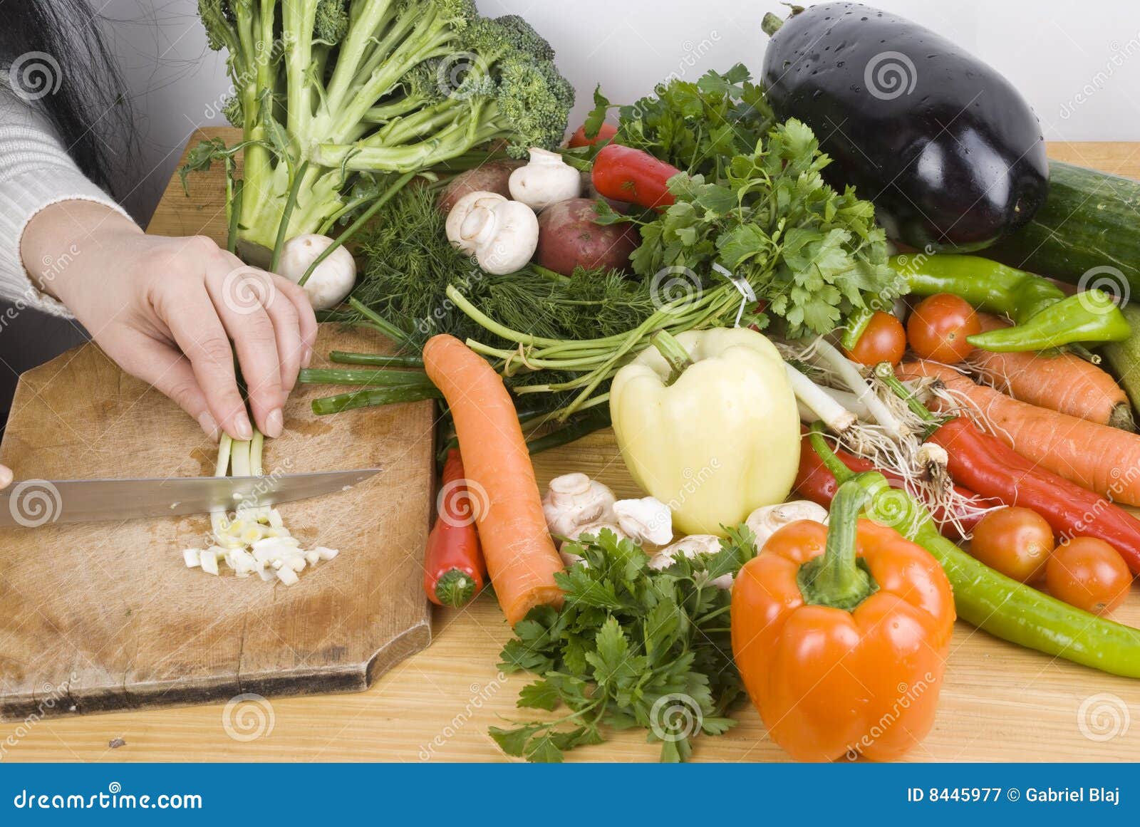 Close Up Woman Cutting Vegetables in Kitchen Stock Image - Image of ...