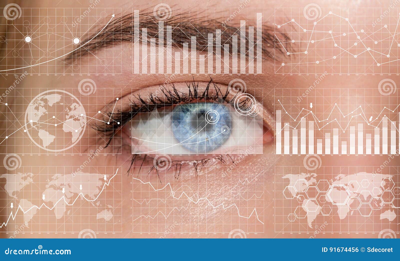 Close-up of Woman Digital Eye 3D Rendering Stock Illustration ...