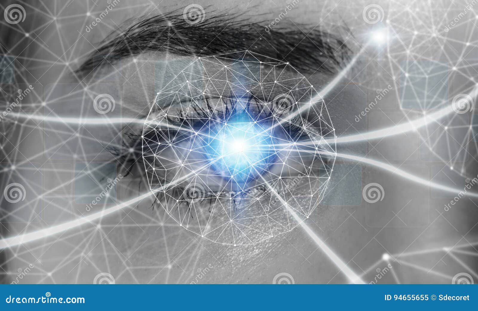 Close-up of Woman Digital Eye Network Concept 3D Rendering Stock ...