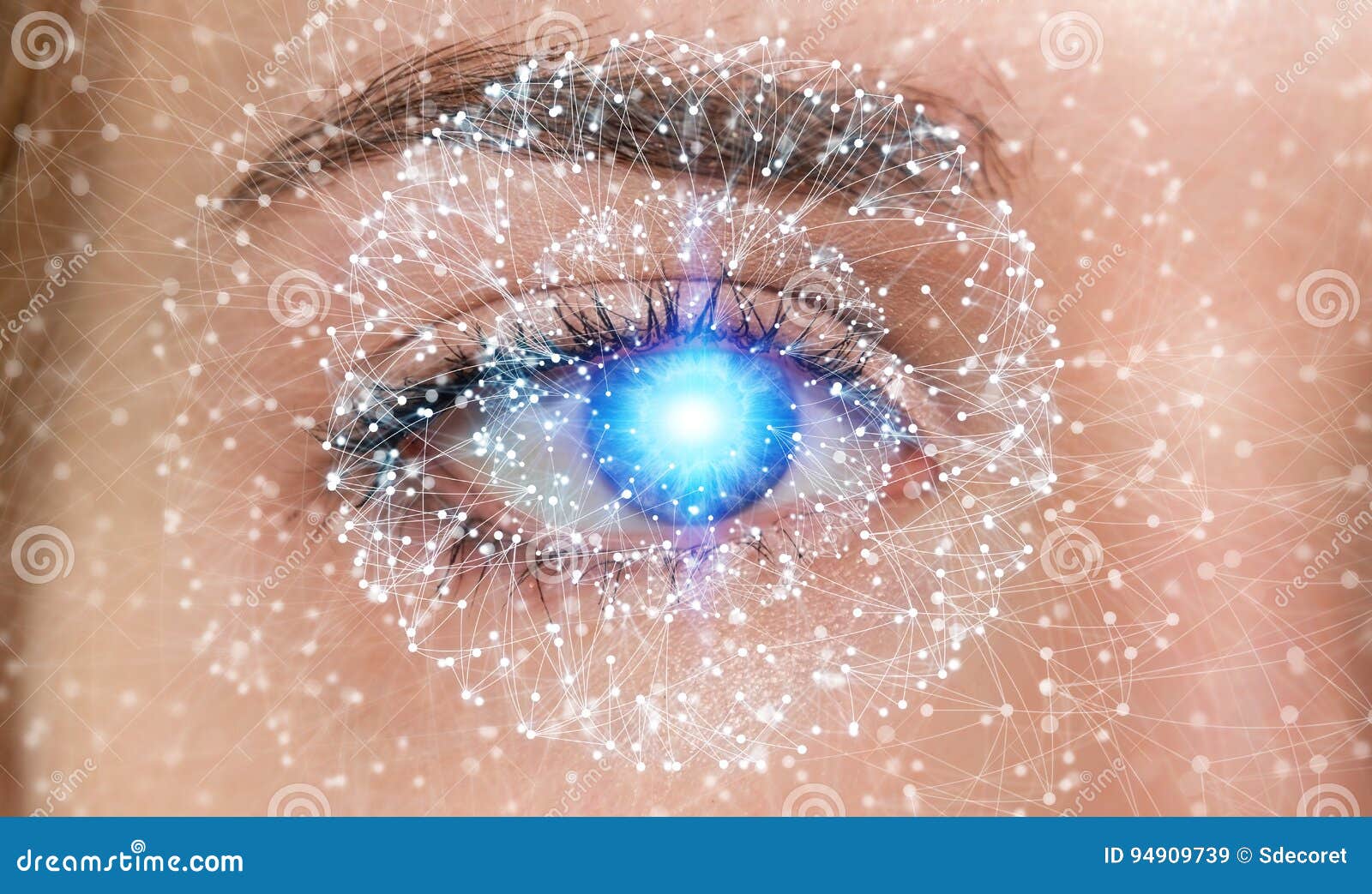 Close-up of Woman Digital Eye Network Concept 3D Rendering Stock ...