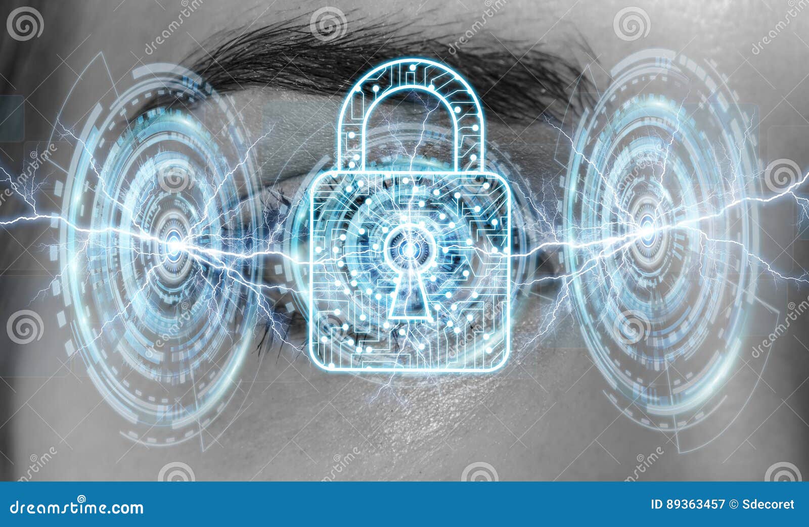 Close-up of Woman Digital Eye Padlock Concept 3D Rendering Stock ...