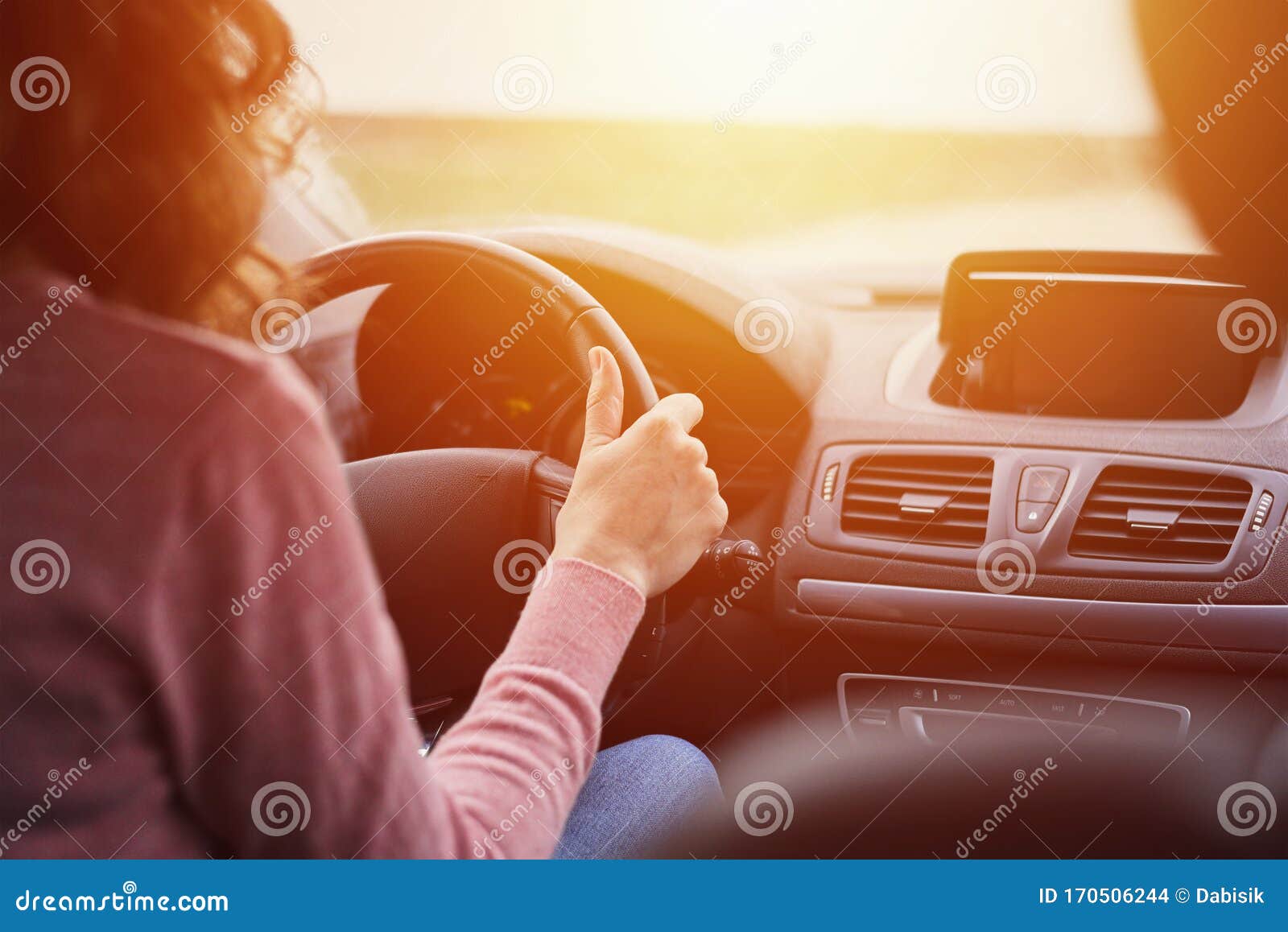 Close Up of a Woman Driving a Car, Back View Stock Photo - Image of ...