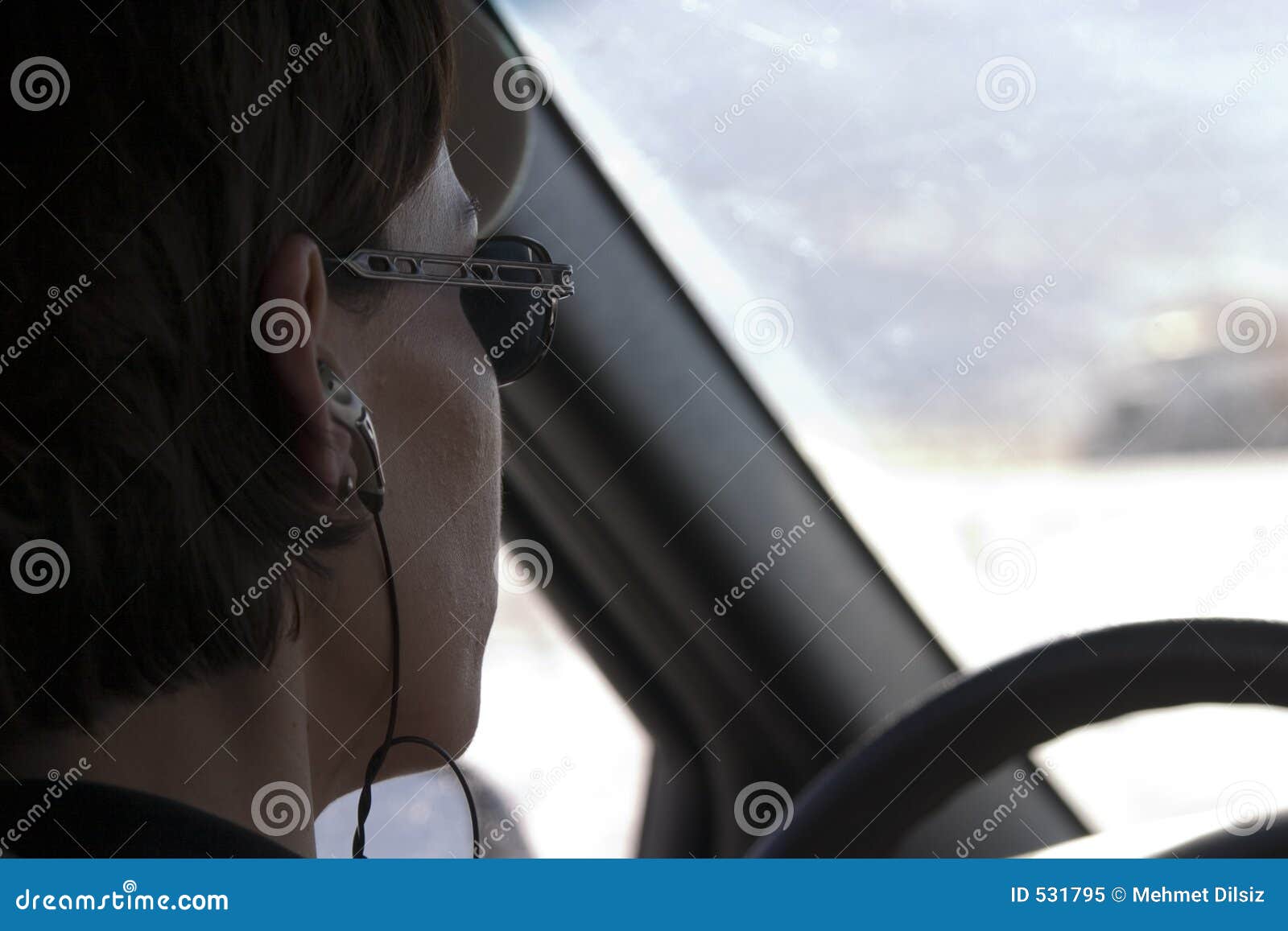 Close Up on a Woman Driving with a Headset on Stock Image - Image of ...