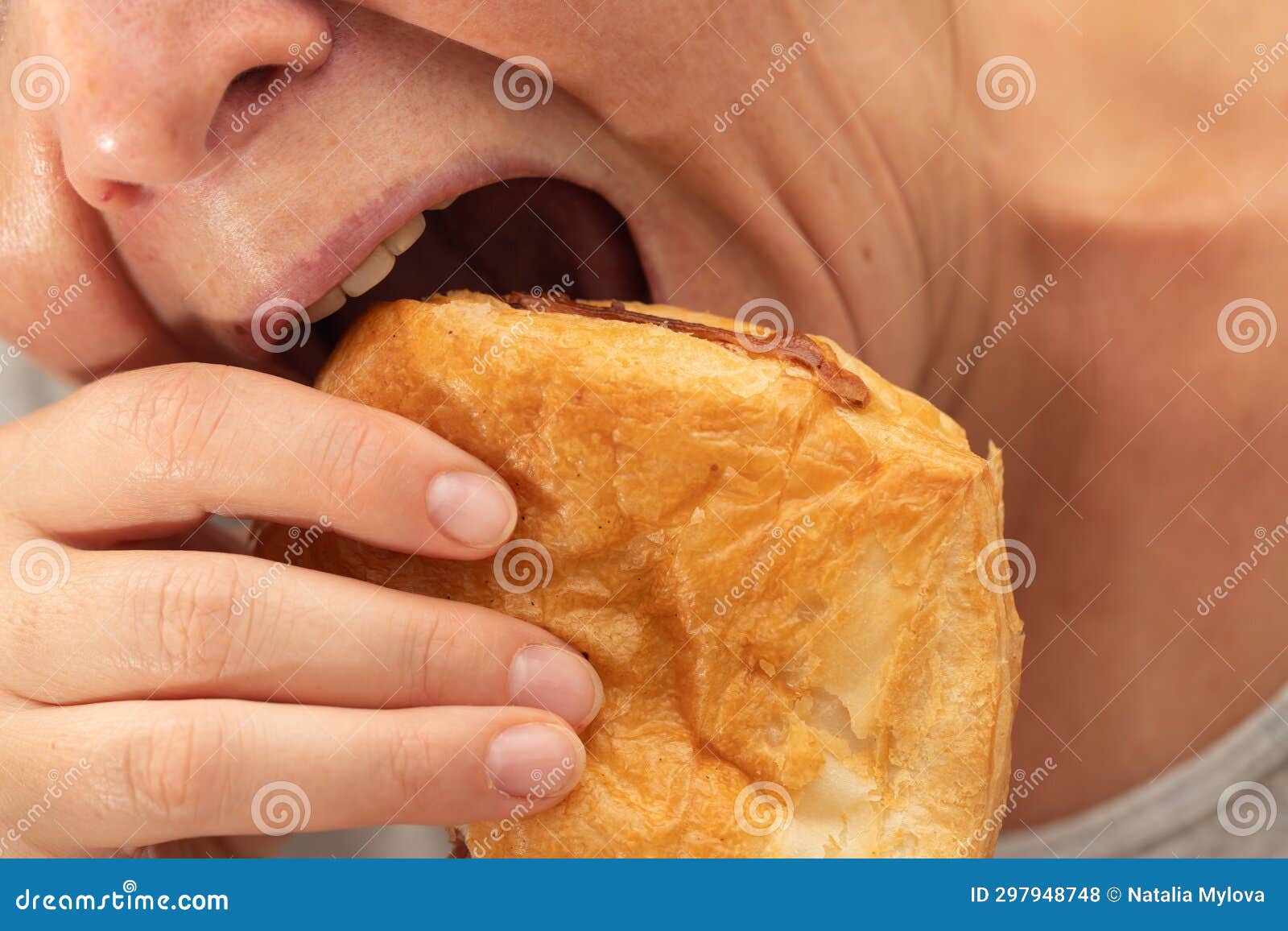 Close-up of Woman Eating Bread Stock Photo - Image of person, breakfast ...