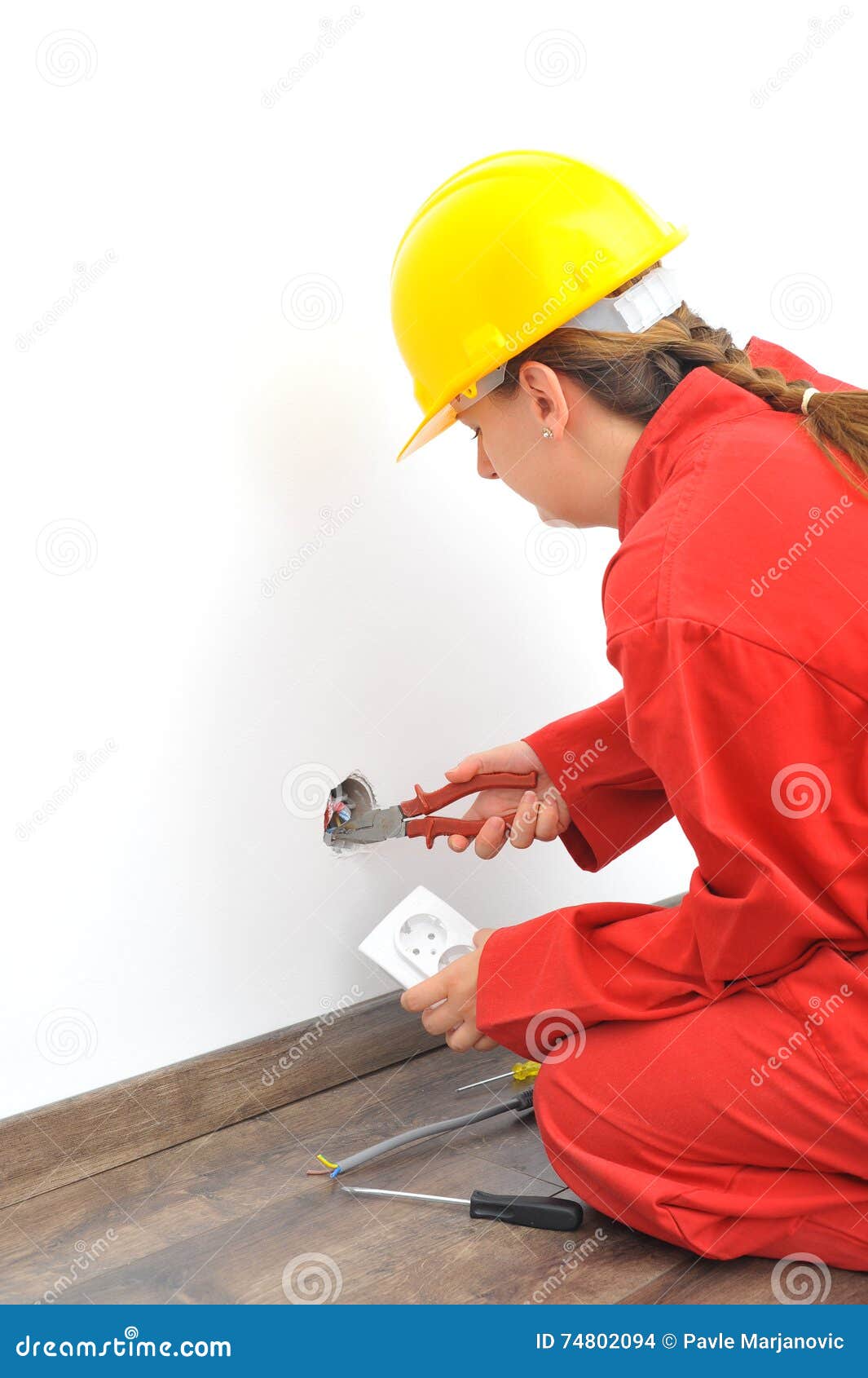 Close Up of Woman Electrician Fixing Socket Stock Photo - Image of ...