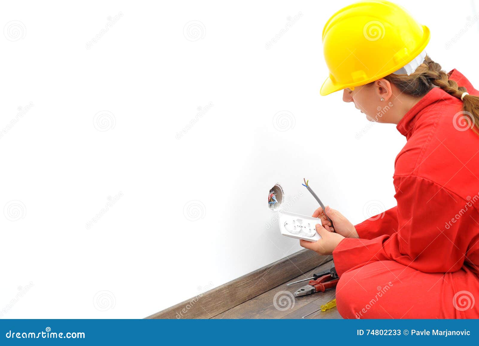 Close Up of Woman Electrician Fixing Socket Stock Image - Image of ...