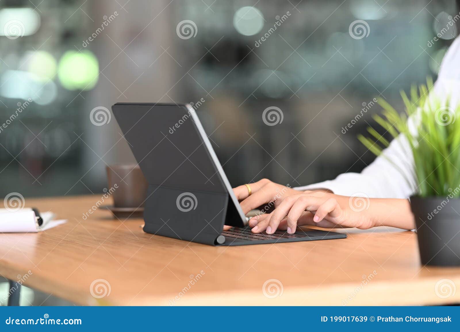 Close Up of Woman Fingers Typing a Business Document on the Computer ...