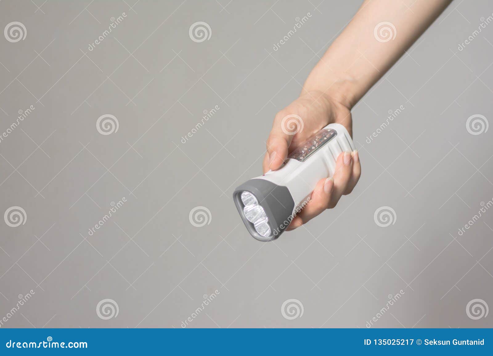 Close Up Woman Hand Holding Modern Flashlight ,LED Flashlight. Stock ...