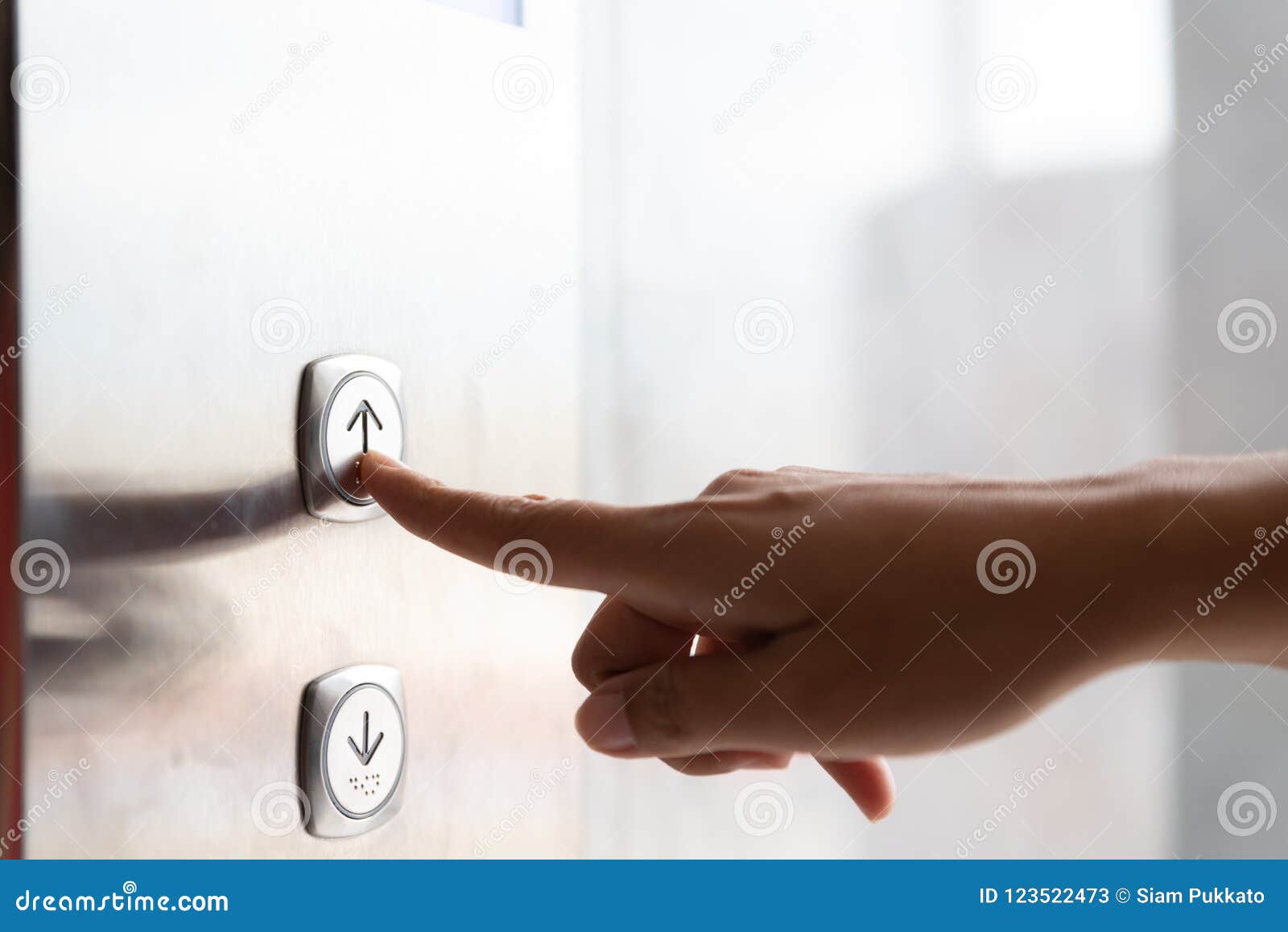 Close Up Woman Hand Press A Up Button Of Elevator Royalty-Free Stock ...
