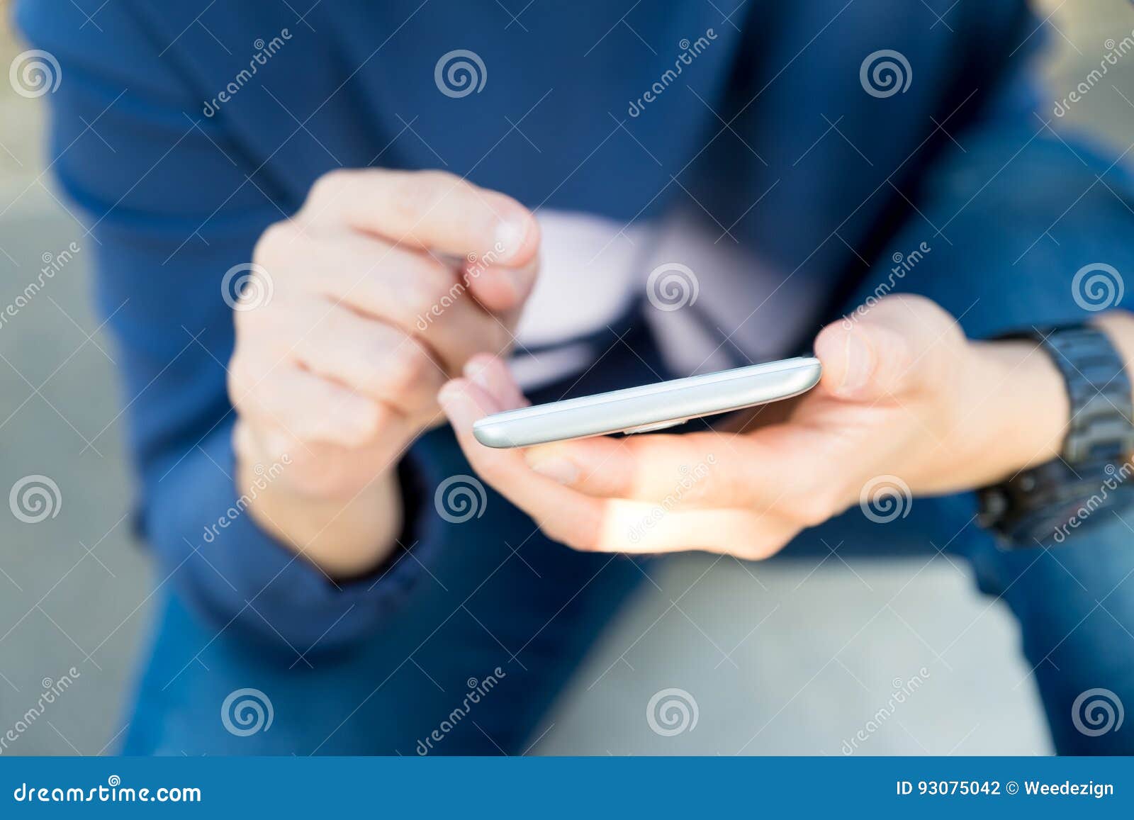 Close Up Woman Hand Using Mobile Phone Outside with Sunlight,selective ...