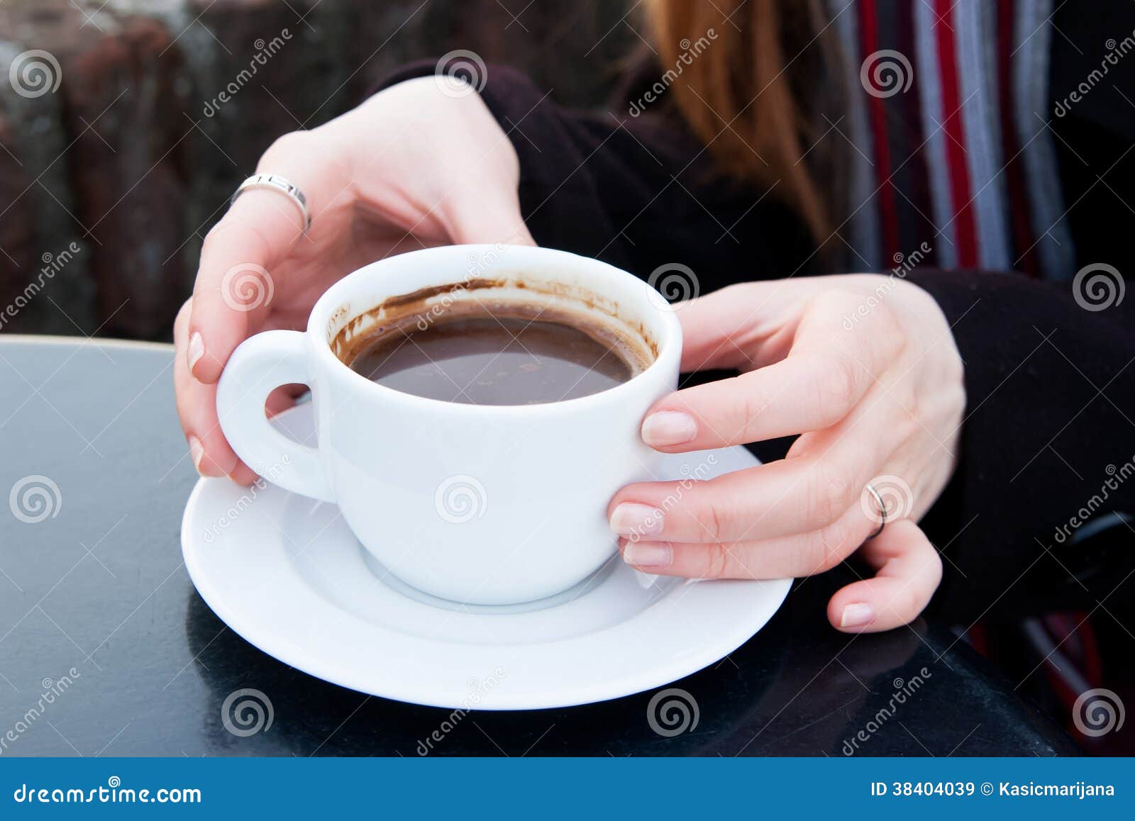 Close Up of Woman Hands Holding a Coffe Cup in a Caffe Stock Image ...