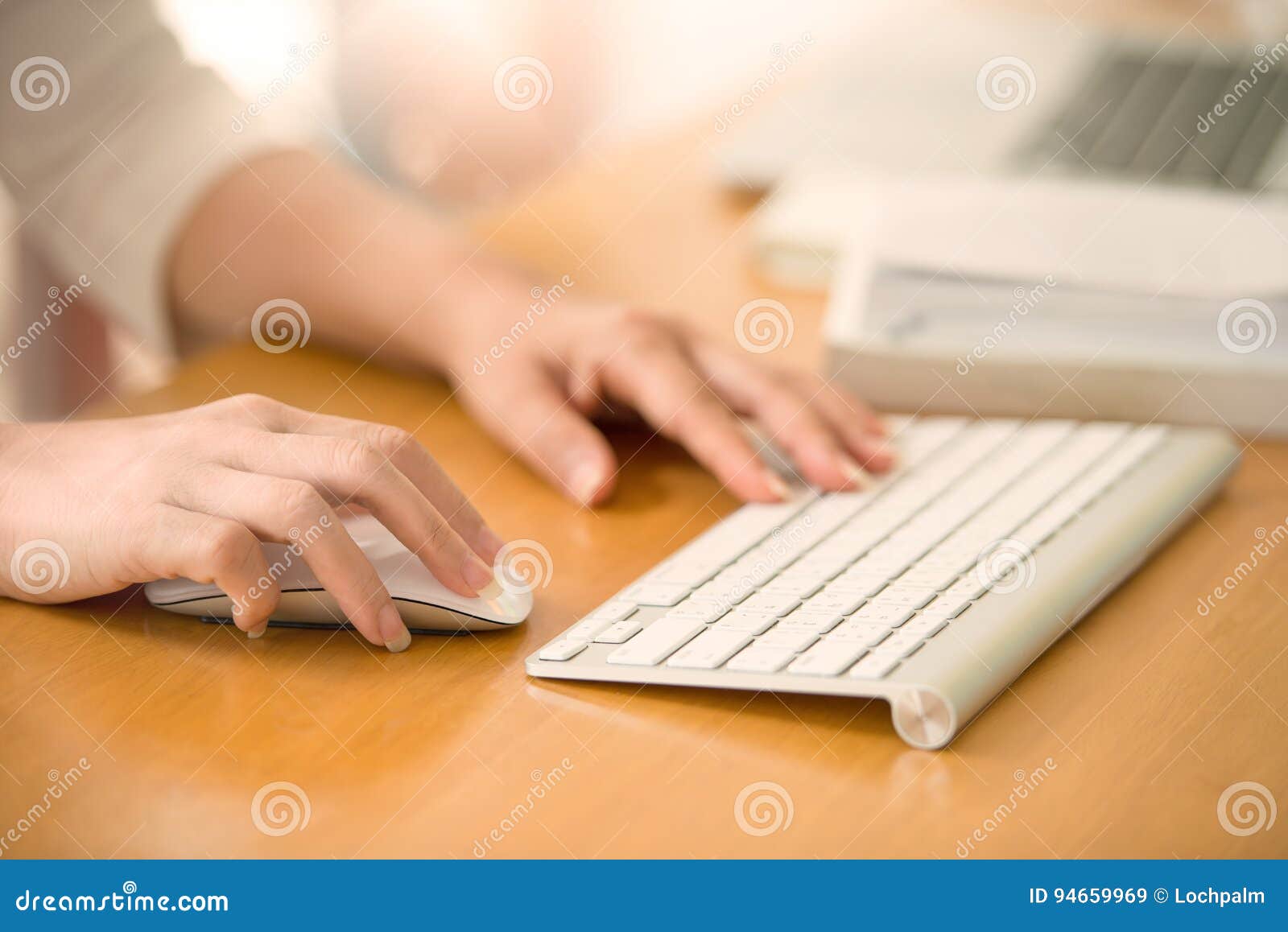 Close Up of Woman Hands Using Mouse and Keyboard. Stock Image - Image ...
