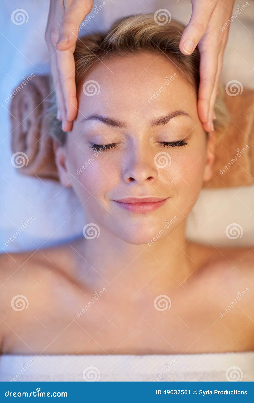Close Up Of Woman Having Face Massage In Spa Stock Image Image Of