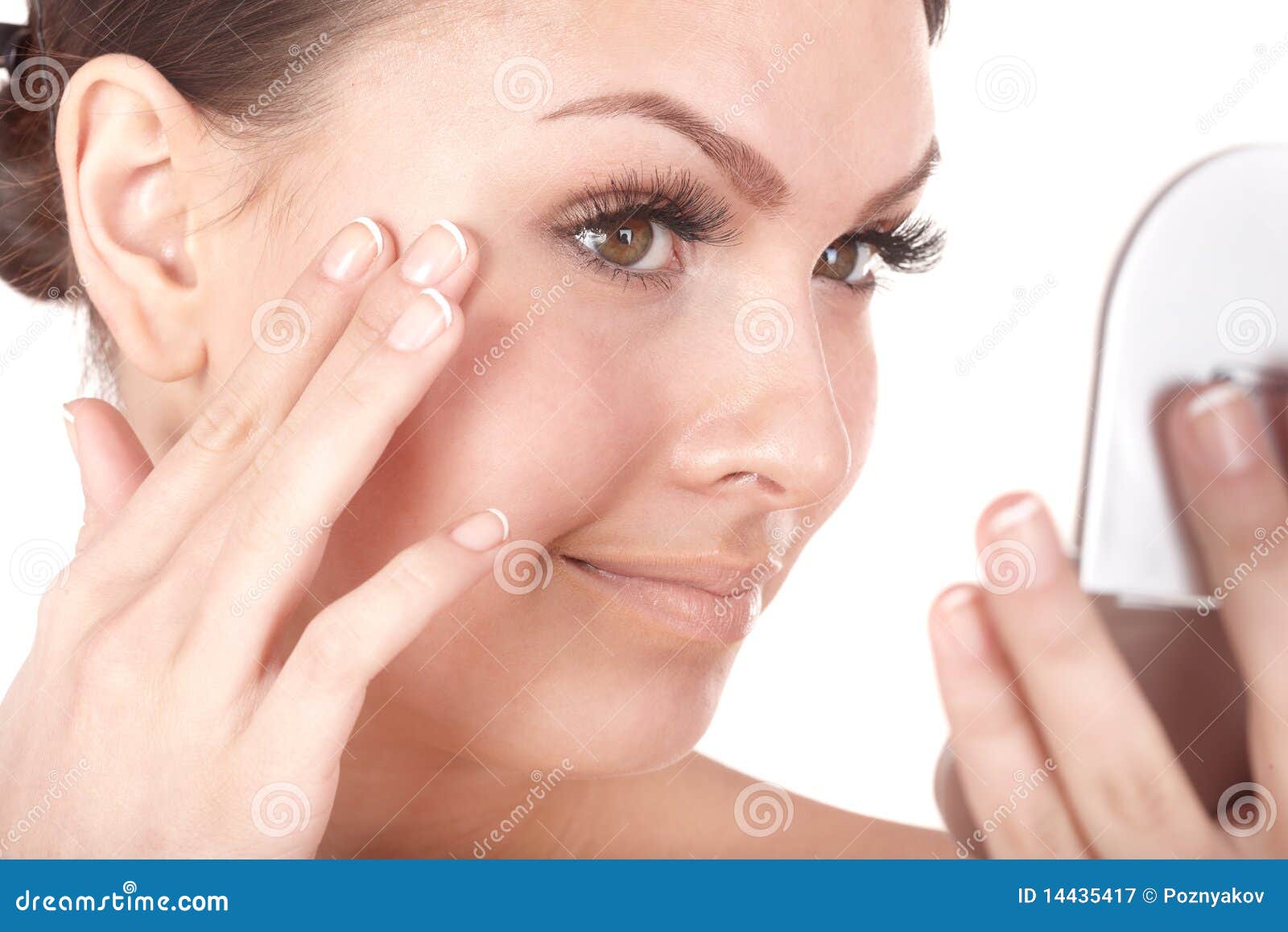 Close Up of Woman Looking into Mirror. Stock Image - Image of human ...