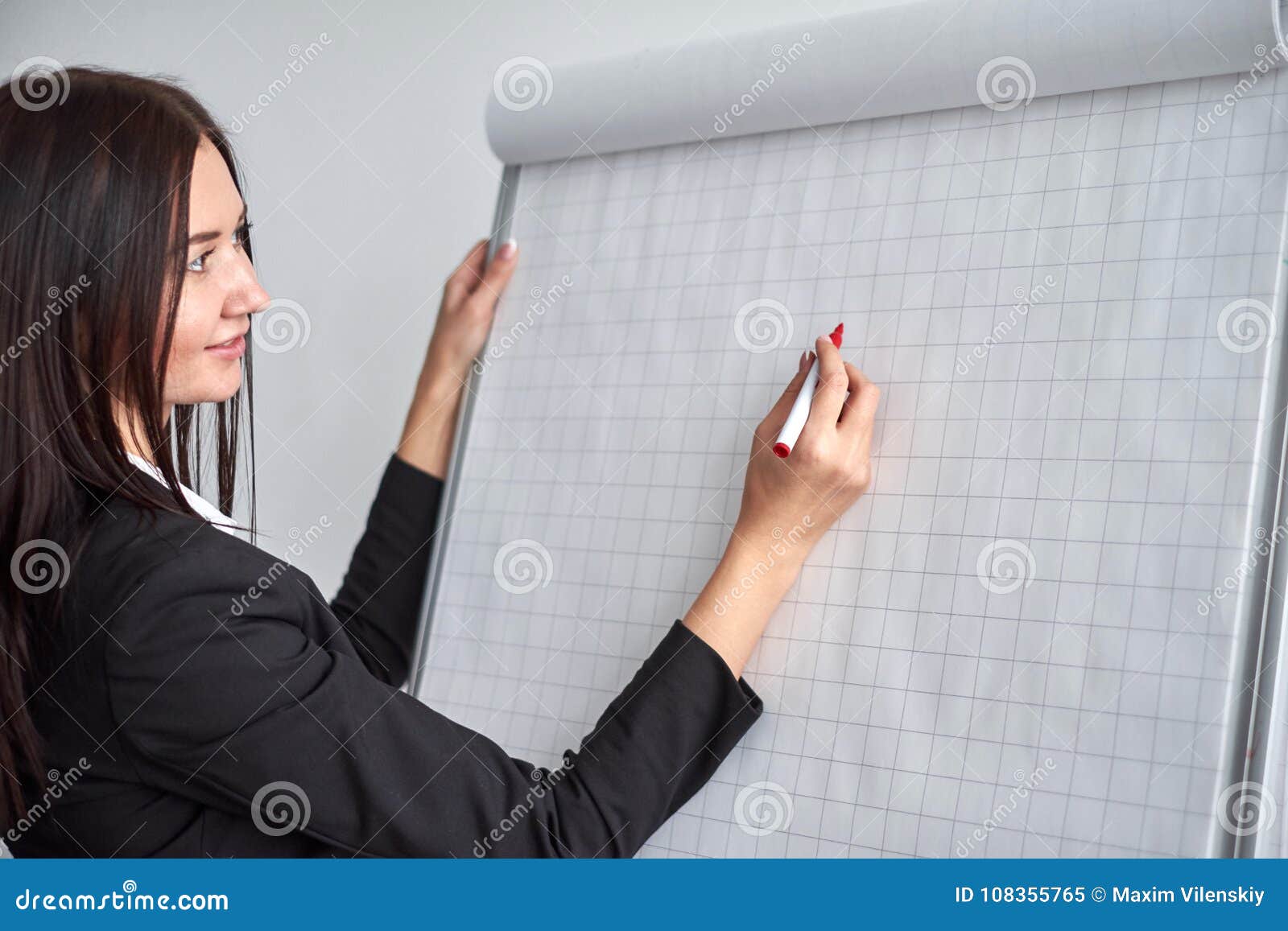Close Up of Woman with Marker Writing or Drawing Something on Flip ...