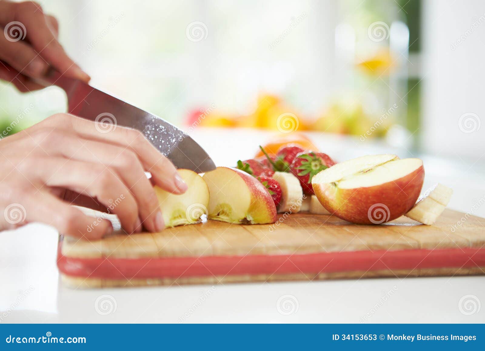 Close Up of Woman Preparing Fruit Salad Stock Image - Image of making ...