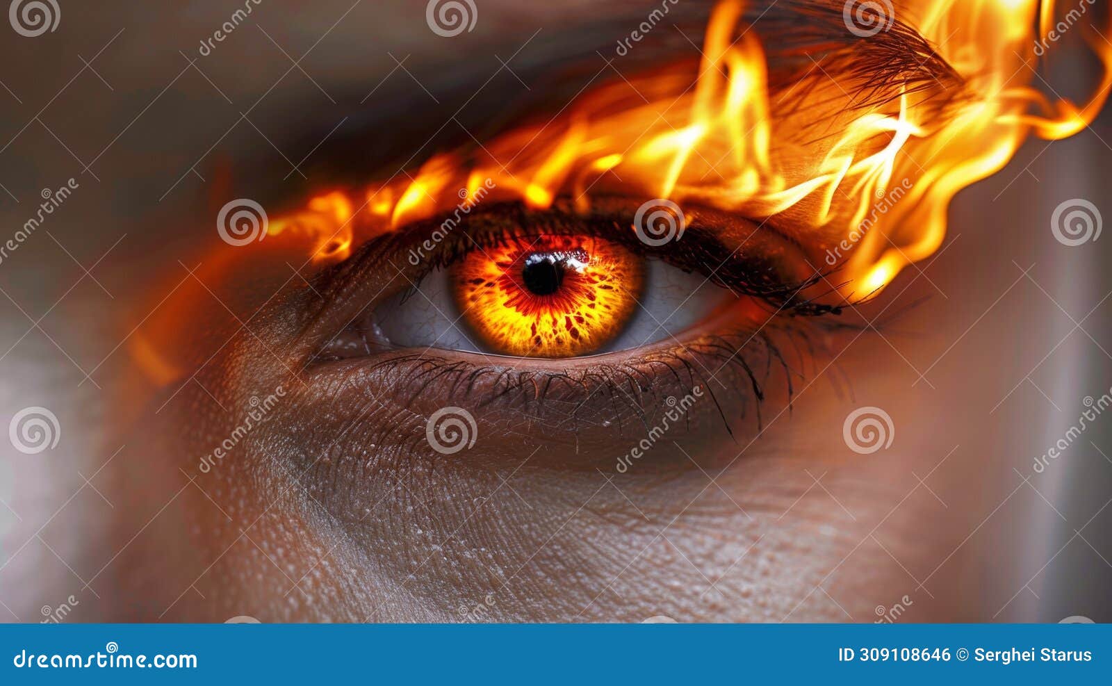 A Close Up of a Woman S Eye with Fire in it, AI Stock Illustration ...