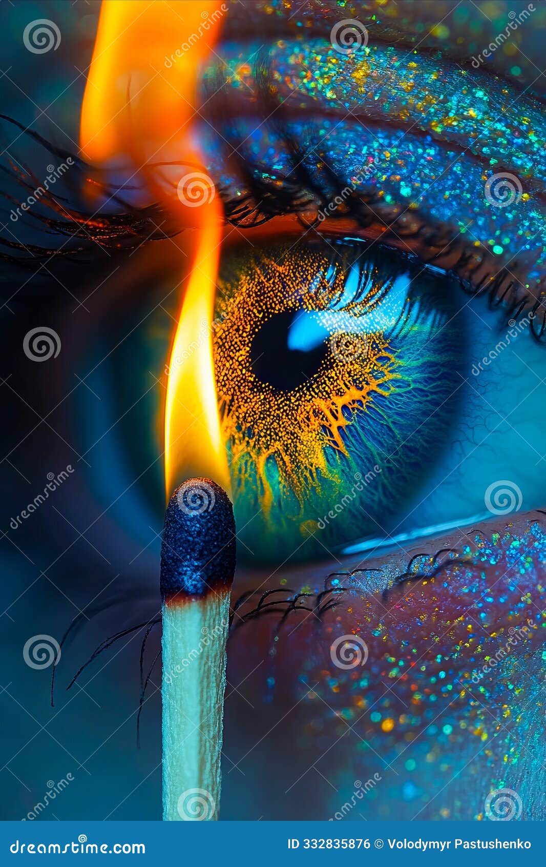 A Close Up of a Woman S Eye with a Matchstick in Front of it Stock ...