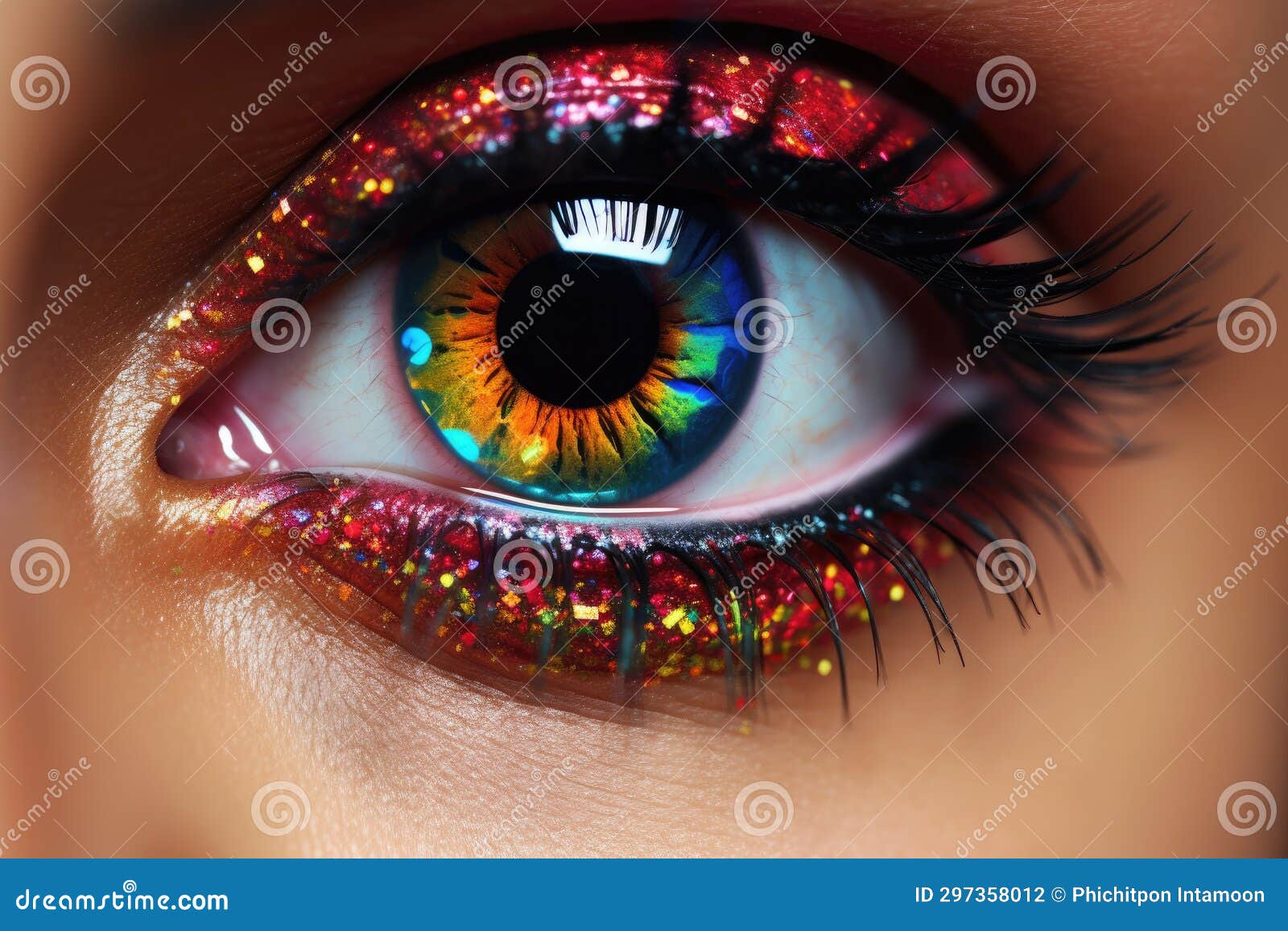 Close-up of a Woman S Eye in Multicolor Make Up. Generative AI ...