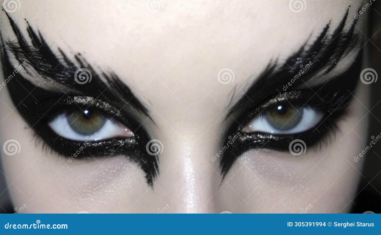 A Close Up Of A Woman S Face With Black And White Makeup Ai Stock