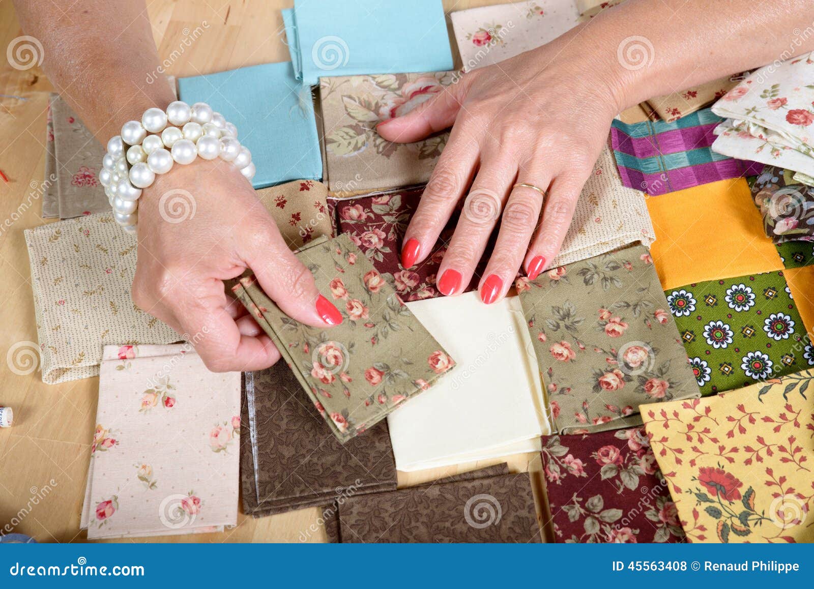 Close Up of Woman S Hand Sewing Patchwork Stock Photo - Image of ...