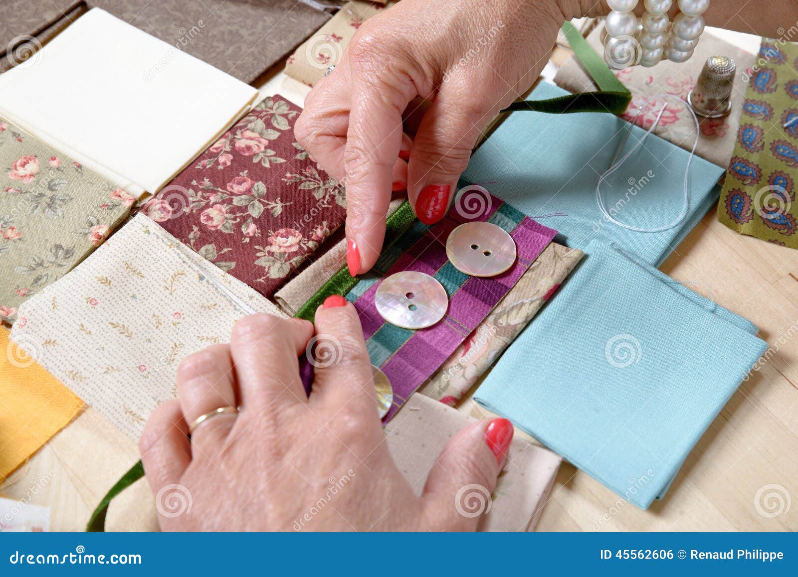 Close Up of Woman S Hand Sewing Patchwork Stock Photo - Image of thread ...